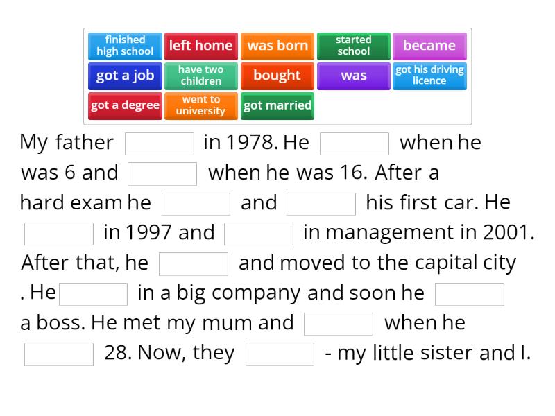 Life Events - Simple Past - Complete the sentence
