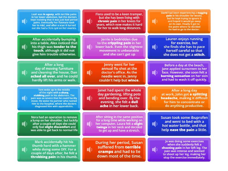 Words to describe pain - Flip tiles