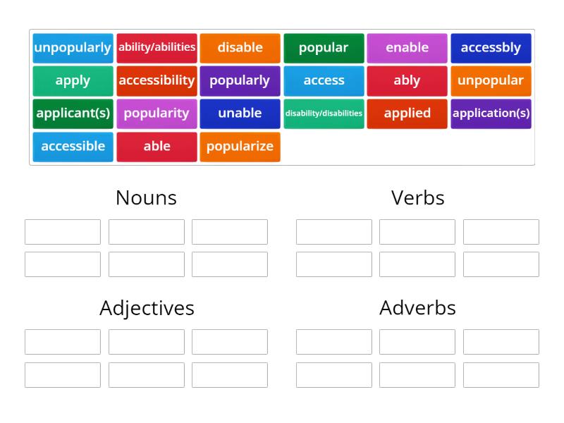 FCE Unit 2 Word Formation Word Class part 1 - Group sort