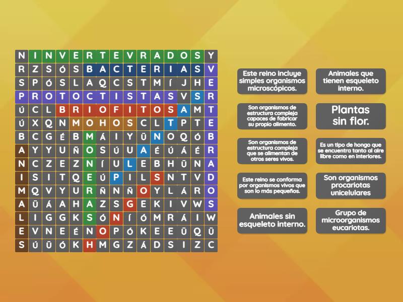 Clasificación de los seres vivos - Sopa de letras