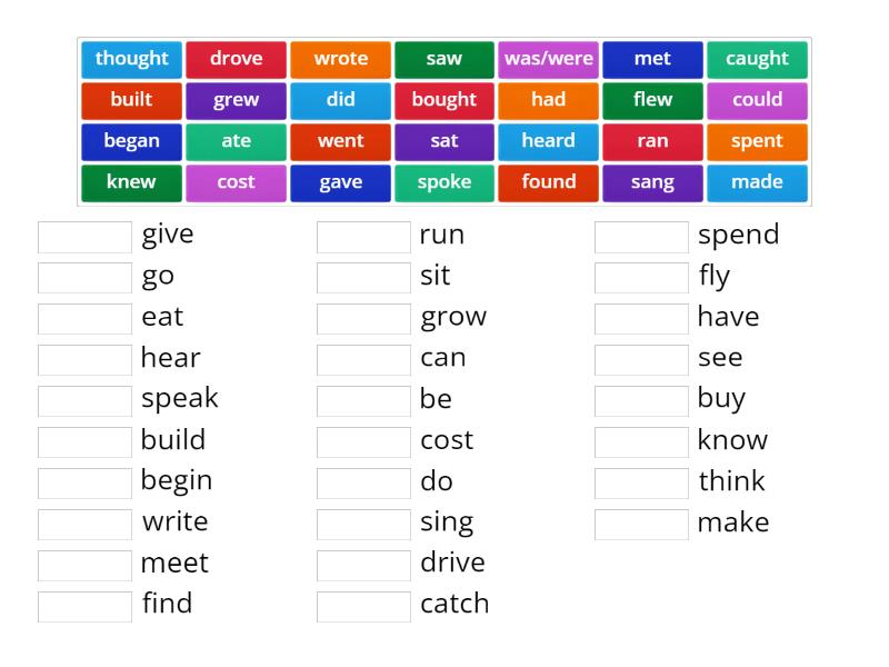 Irreguar Verbs Wordsearch Match Up
