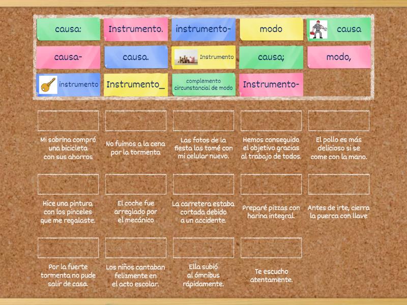 complemento circunstancial de modo, instrumento, causa - Associação