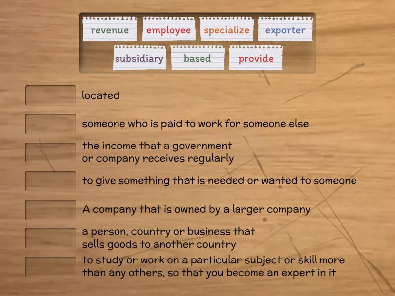 Unit 1: Companies Vocabulary - Match up