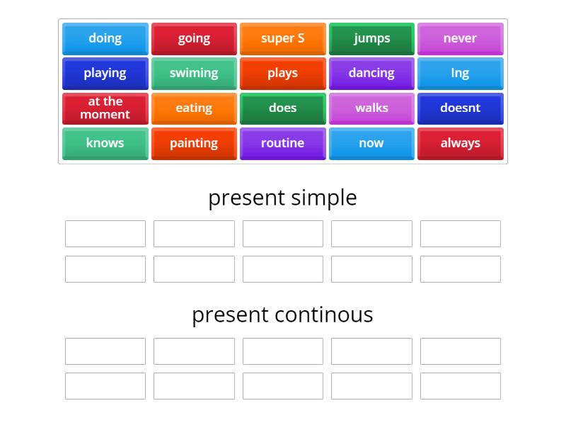 present simple and continous - Group sort