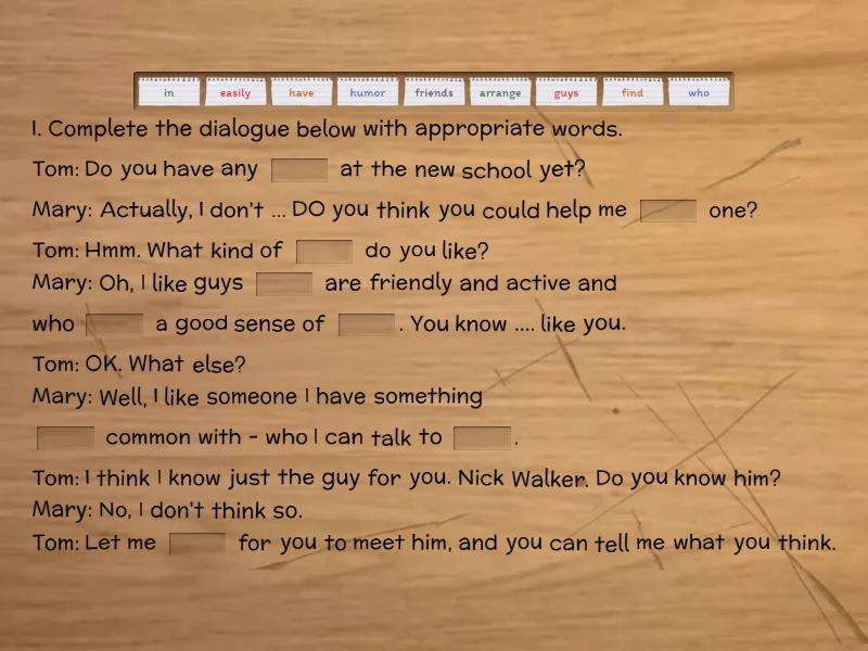 Grade 9 Unit 1 Speaking - Complete the sentence