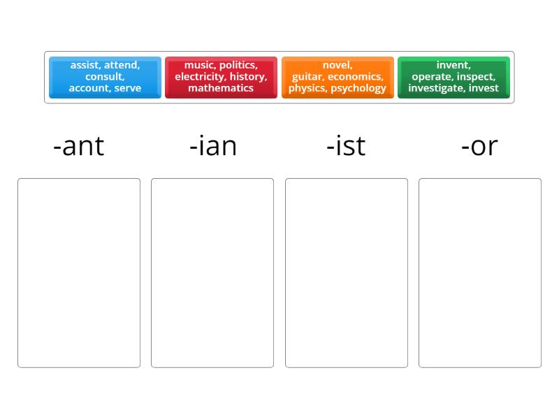 Nouns Jobs suffixes - Categorize