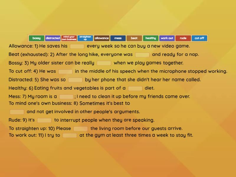 English 4 - Lesson 9 - Vocabulary Review - Complete the sentence