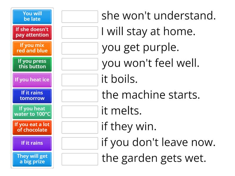 Match the halves - Zero & First Conditional. - Une las parejas