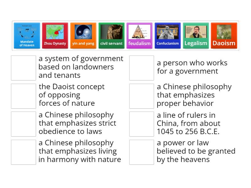 Vocabulary: 3 Philosophies of Ancient China - Match up
