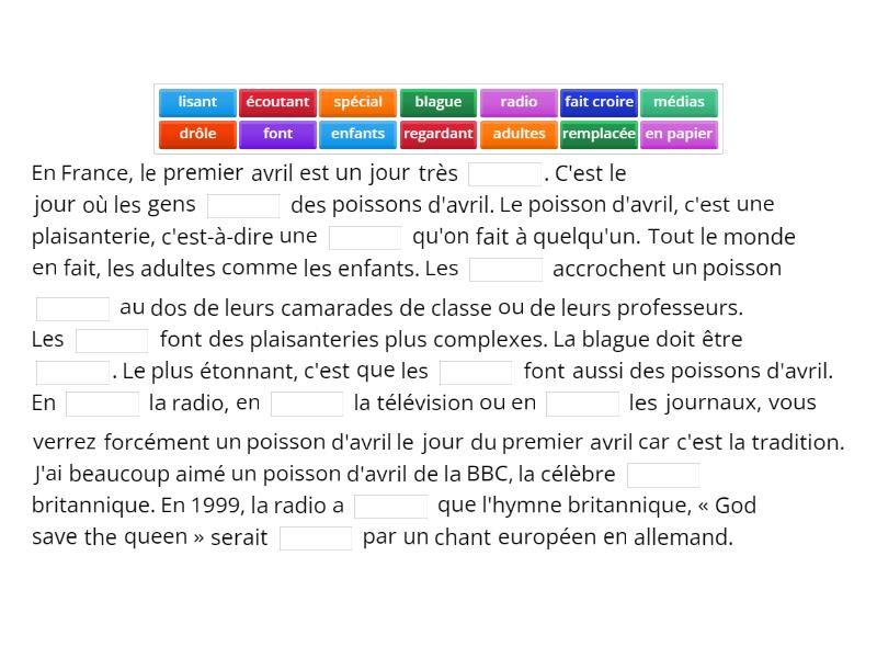 Le poisson d'avril - Complete the sentence
