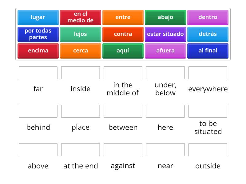 GCSE general vocab: Location - Match up