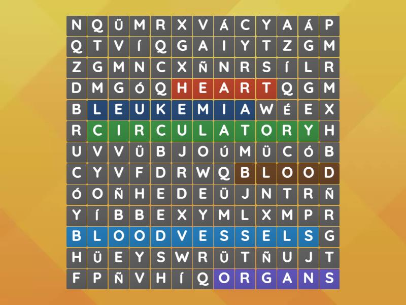 circulatory system - Sopa de letras