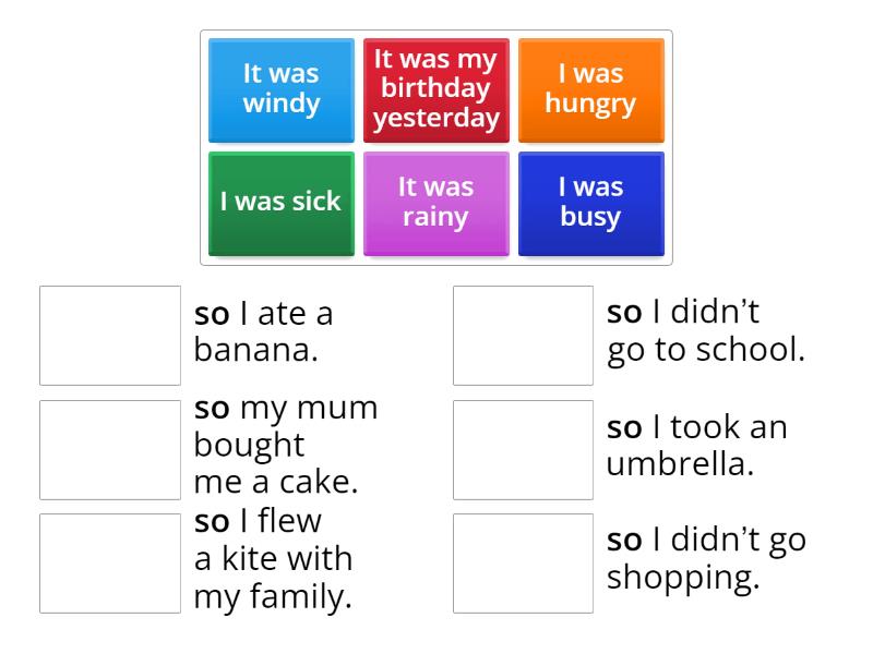 Connective "so" - Match up