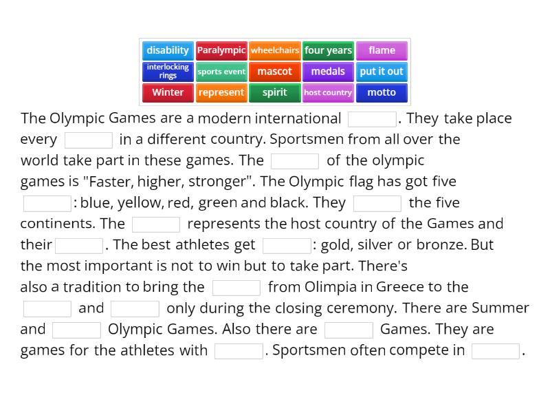 Olympic Games Reading comprehension - Complete the sentence