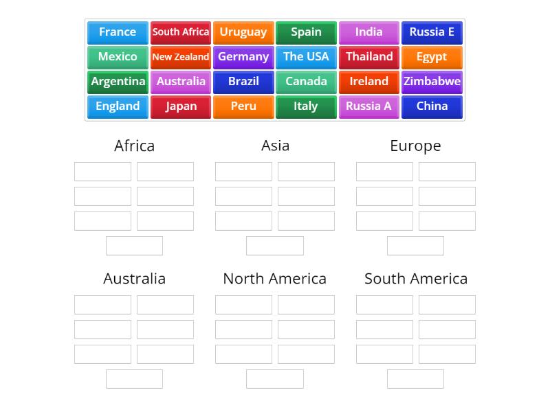 COUNTRIES AND CONTINENTS - Group sort