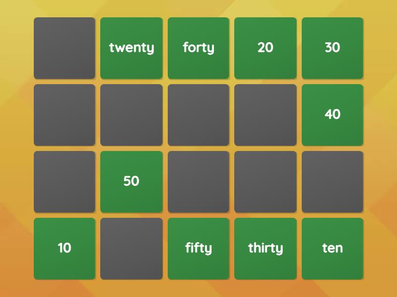 Skip count by 10s - Matching pairs
