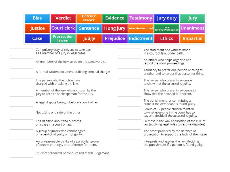 Twelve Angry Men - Key Vocabulary - Une las parejas