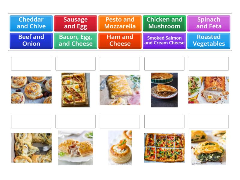 Match the Pictures onto its Savory filling/topping names - Match up