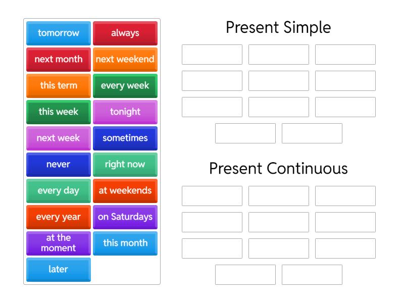 Prepare 4 Unit 1 Present simple and continuous, time expressions - Group sort
