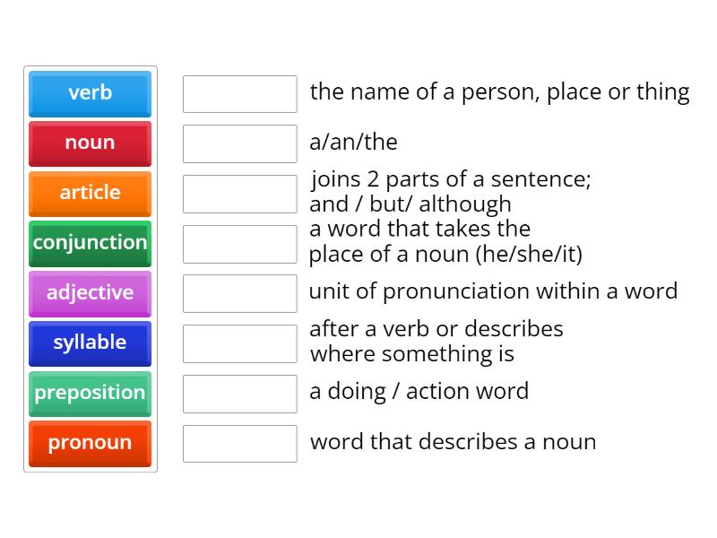 dictionary words - Match up