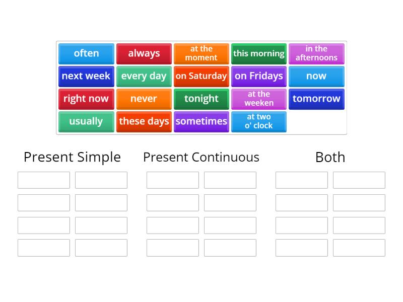 Present Simple or Present Continuous? - Time Expressions - Group sort