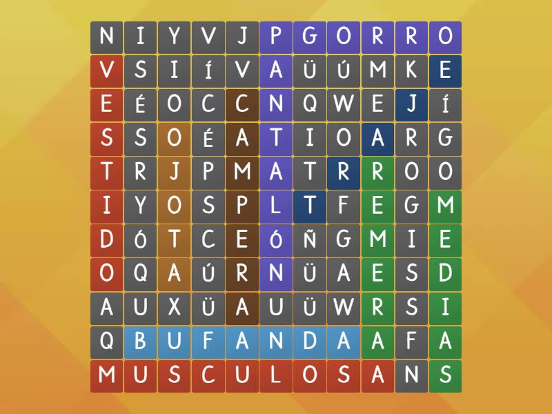 La ropa - Sopa de letras