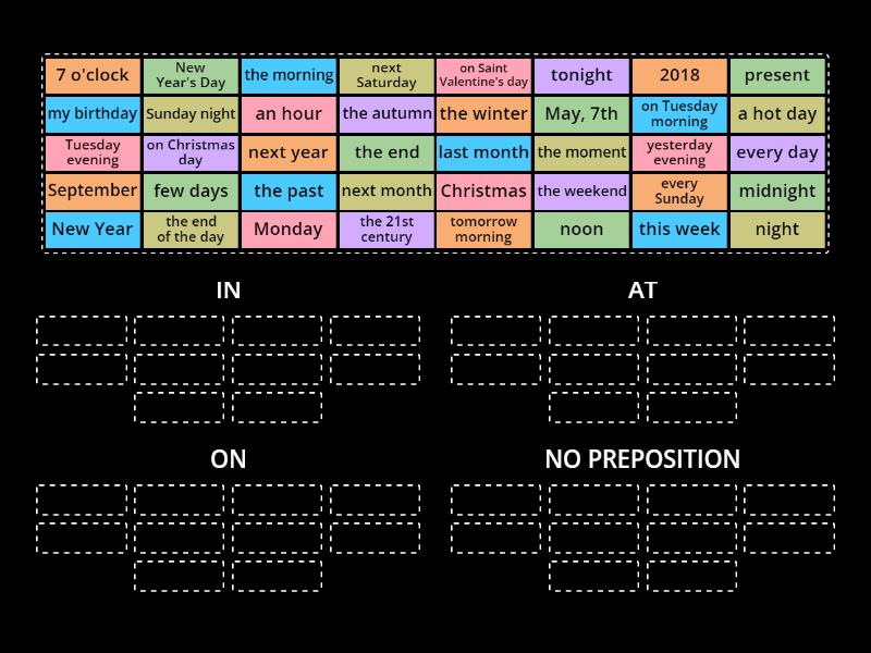 EF A2 unit 2B prepositions of time - Group sort