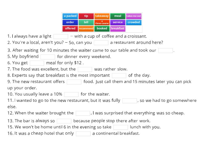 Restaurant vocabulary - Complete the sentence