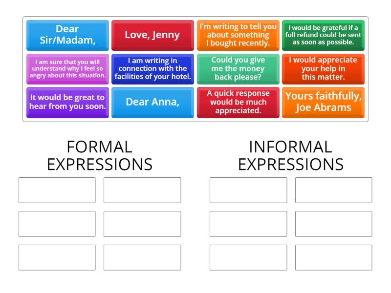 Letter writing- B2 formal informal expressions - Group sort