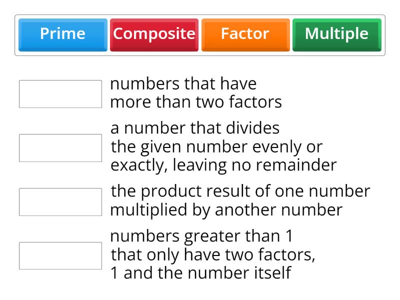 Factor, Multiple, Prime, Composite - Match up