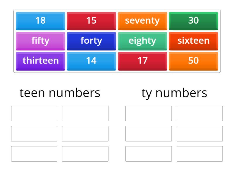 teen and ty numbers - Group sort