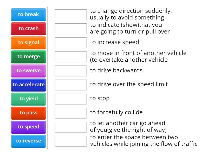 Vocabulary: Verbs for Driving - Match up