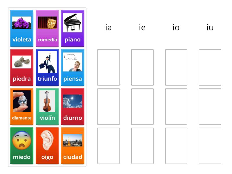 Diptongo con i: ia, ie, io, iu - Ordenar por grupo