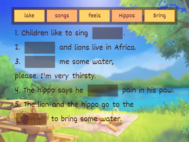 Reading. Story 7. A lion and a hippo*3 - Missing word