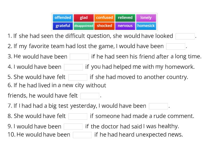 feelings gap filling - Complete the sentence