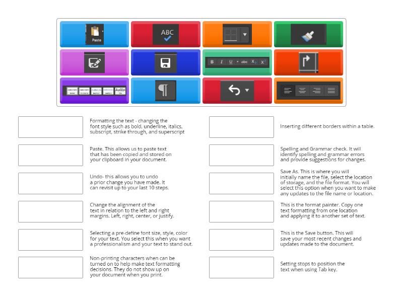 Microsoft Word Commands Review Game Pt. 1 - Une las parejas