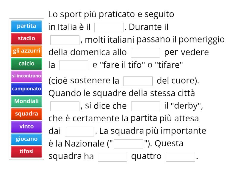 Lo sport preferito degli italiani - Completar la frase