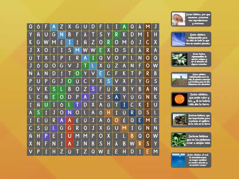 bioticos y abioticos - Sopa de letras