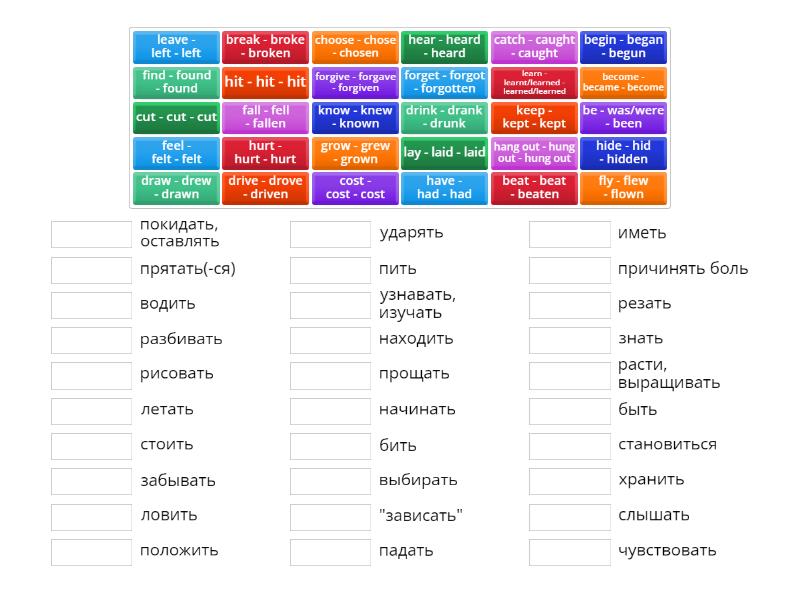 Irregular Verbs (be - learn) ex. 1 - Match up