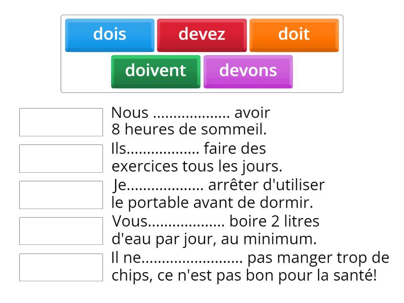 Le verbe devoir - phrases - Match up
