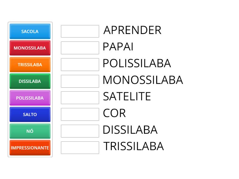 palavras, dissilabas, trissilabas, monossilabas e polissilabas - Match up