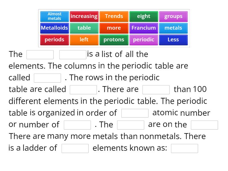 Modern Periodic Table Arangement 1 - Complete the sentence