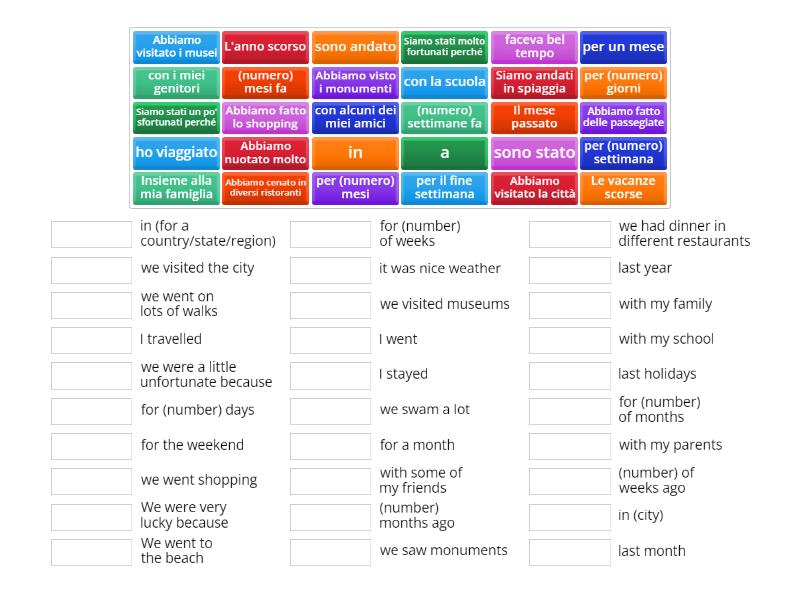 Travel - Sentence builder - Match up
