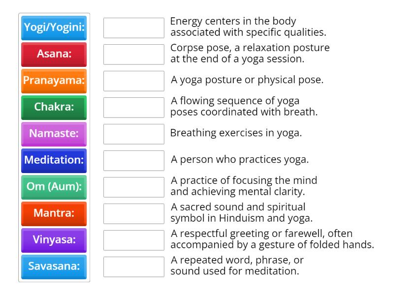 I1+ YOGA M1 WK1- YOGA VOCABULARY - Match up