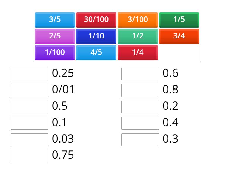 Decimals and Fractions - Match up
