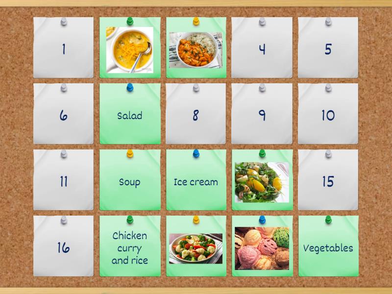 School lunch menu - Matching pairs