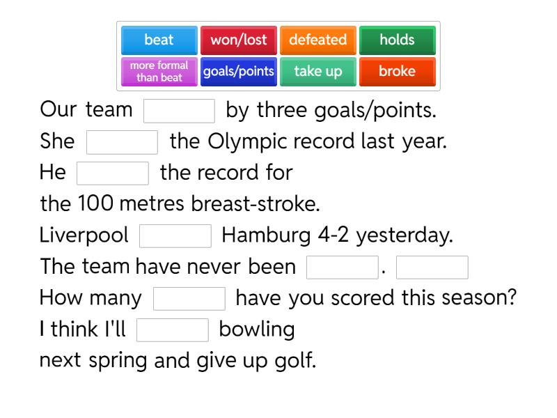 sports verbs - Complete the sentence