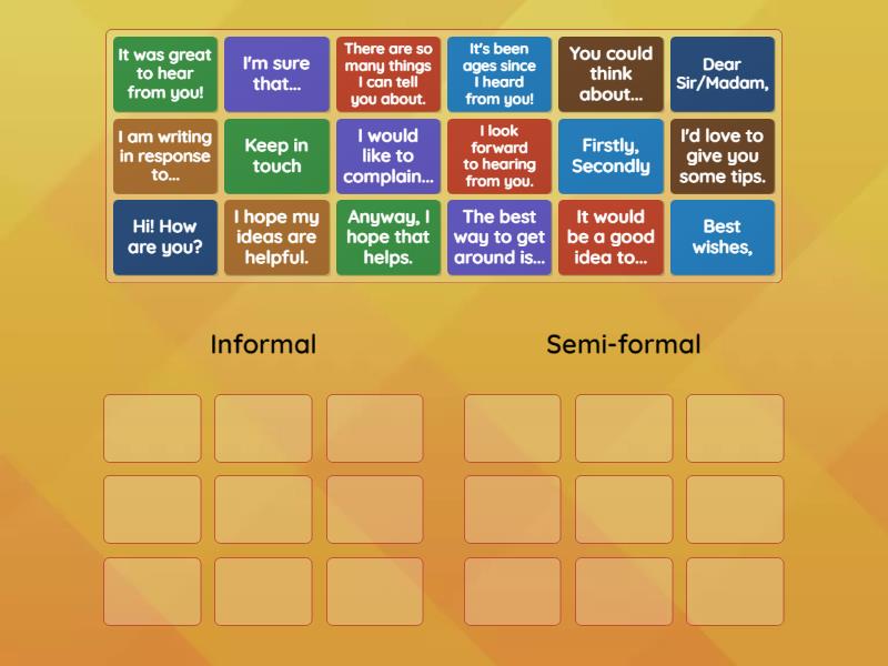 Informal & Semi-formal emails/letters - Ordenar por grupo