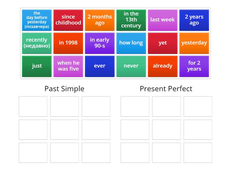 . Time Markers. Past Simple/Past Continuous/Present Perfect - Group sort