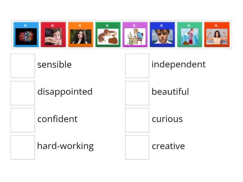 Match personality adjectives with picture - Match up